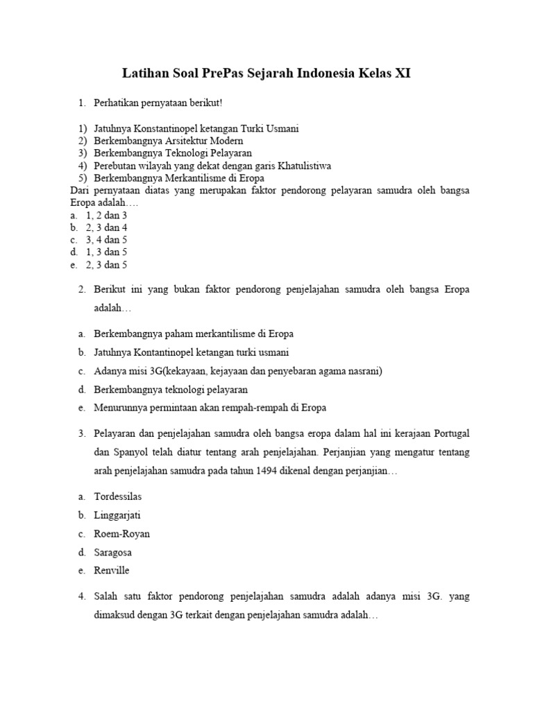 Latihan Soal PrePas XI Wajib | PDF | Politik | Sejarah