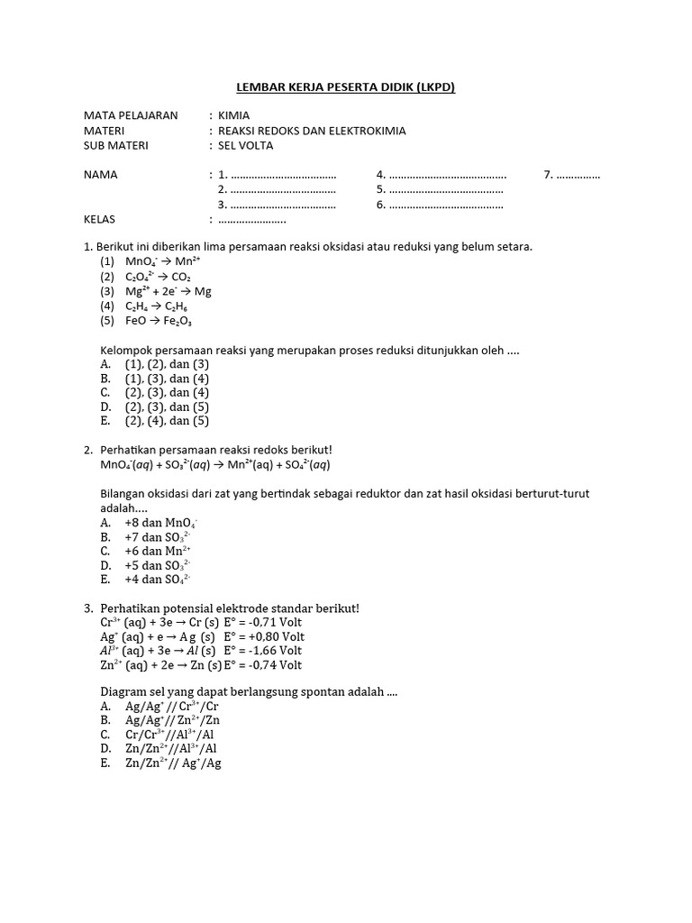 LKPD Sel Volta | PDF | Sains & Matematika | Teknologi & Rekayasa