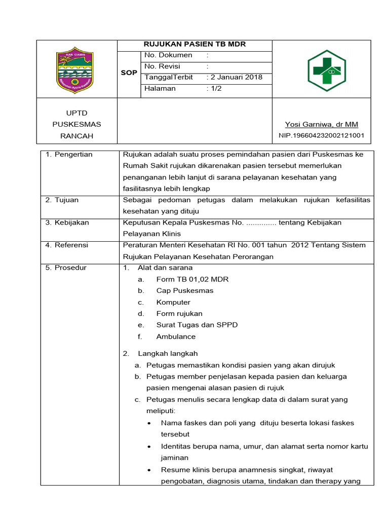 Sop Rujukan Pasien TB MDR | PDF | Sains & Matematika