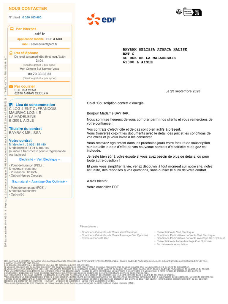 Facture EDF : Contrat Électricité et Gaz | PDF