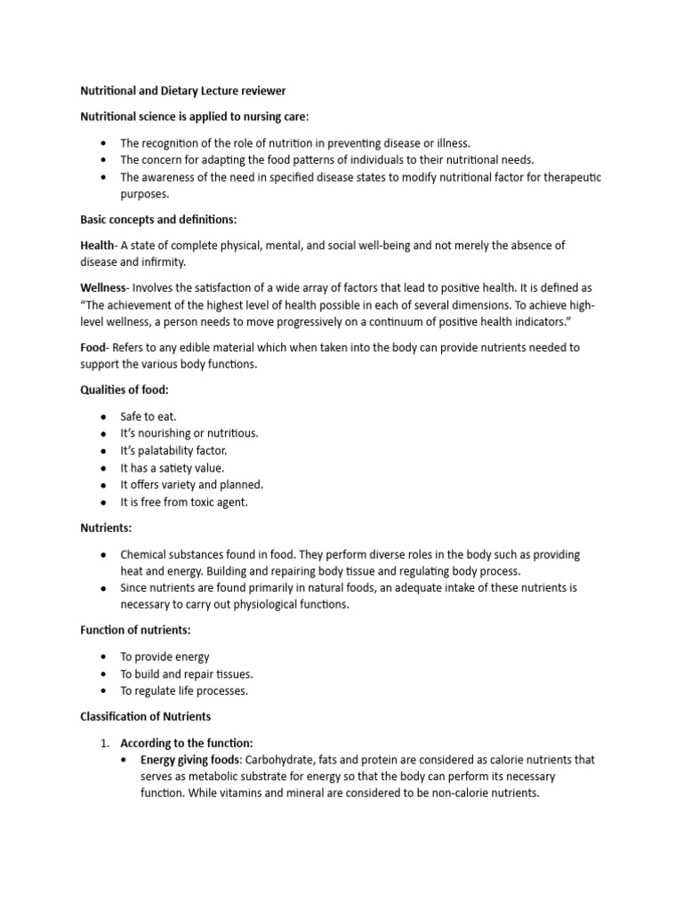 Nutritional and Dietary Lecture Reviewer | PDF | Wellness