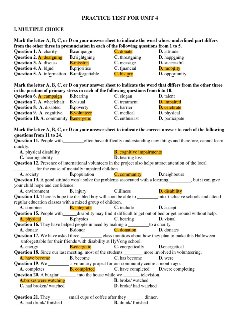 Unit 4 Practice Test: Vocabulary & Grammar | PDF | Ludwig Van Beethoven ...