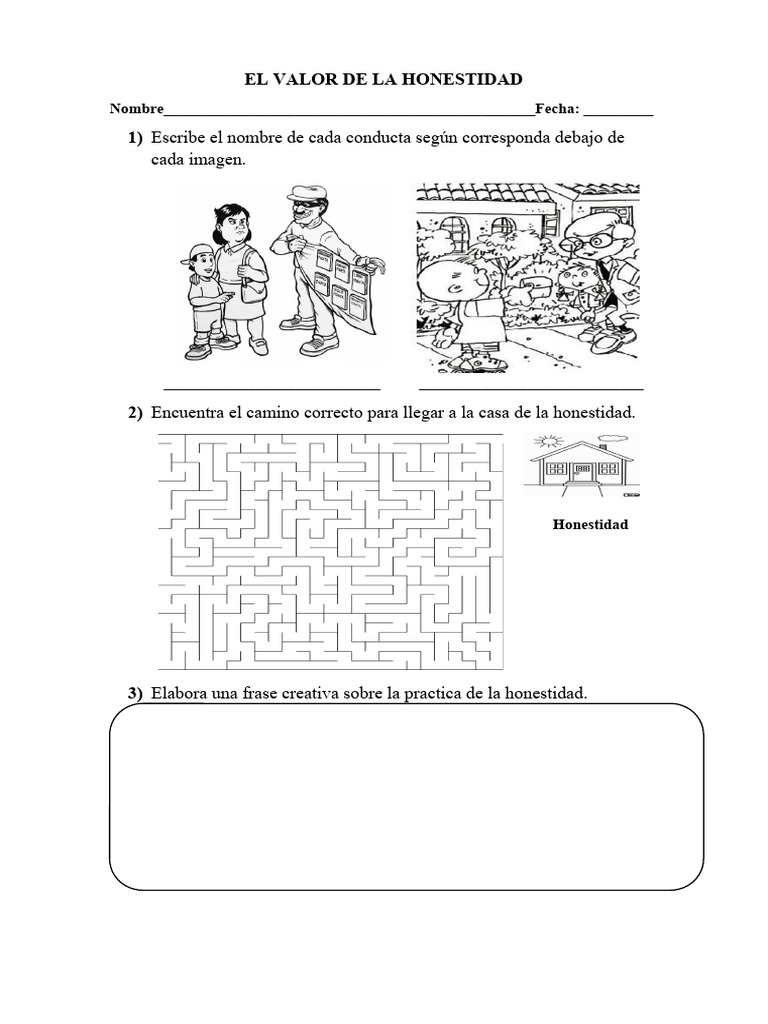 Imágenes de la Honestidad para Colorear | PDF