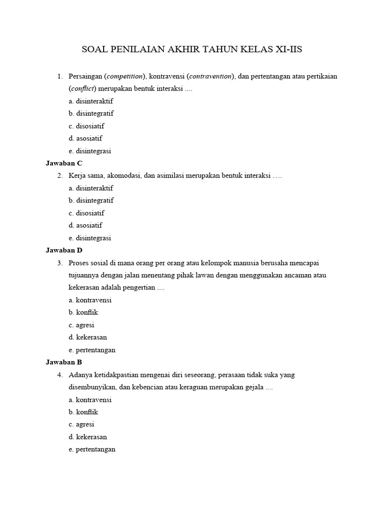 Soal PAT Sosiologi XI 2023 | PDF