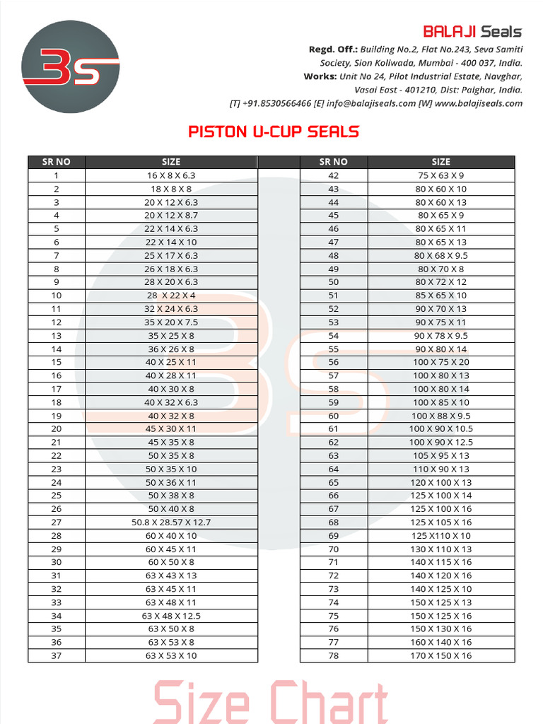 Piston Ucup Seals Size Chart | PDF