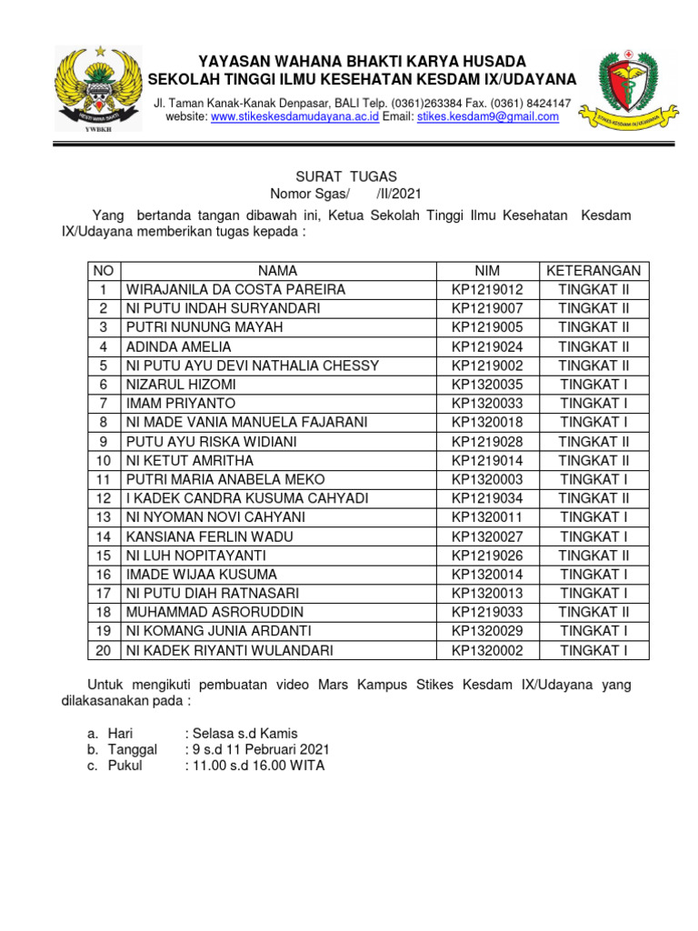 Surat Tugas Pembuatan Video Stikes | PDF