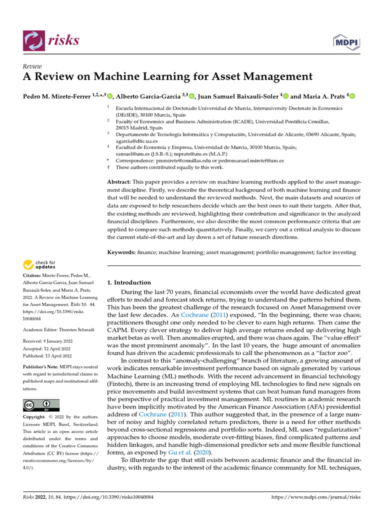 A Review On Machine Learning For Asset Management | PDF | Capital Asset ...
