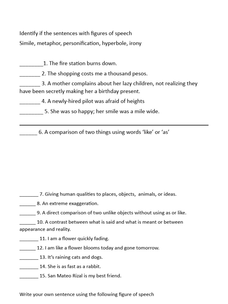 Figures of Speech Quiz | PDF | Wellness