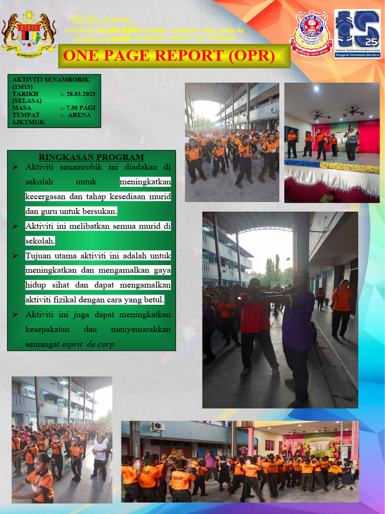 ONE PAGE REPORT Aktiviti Senamrobik | PDF
