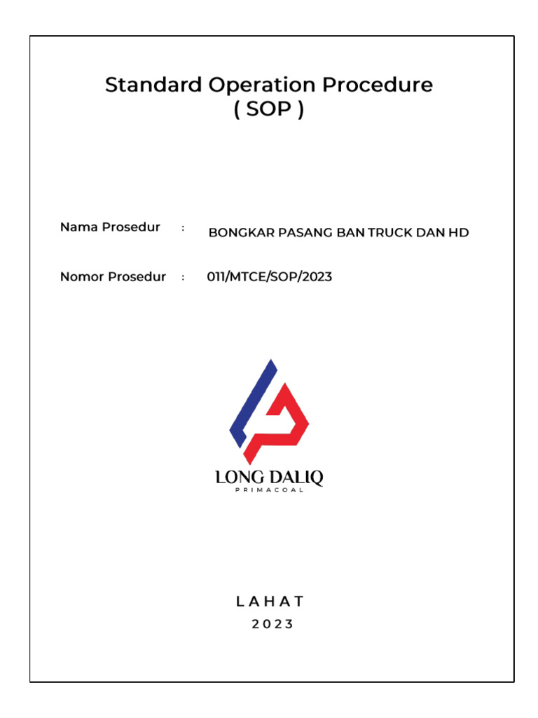 011 Sop Bongkar Pasang Ban Truck Dan HD | PDF