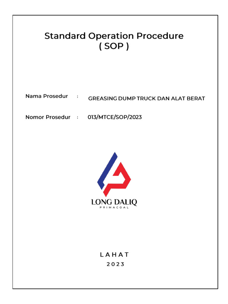013 Sop Greasing Dump Truck Dan Alat Berat | PDF