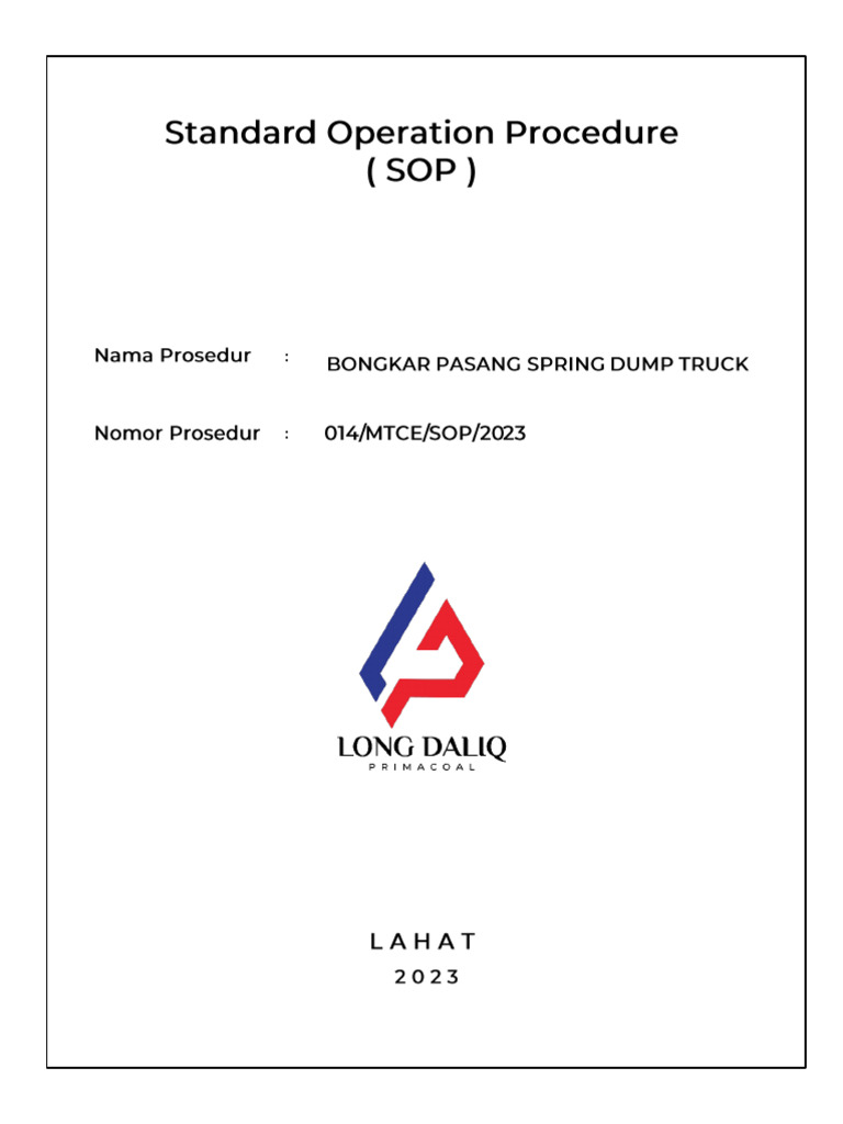 014 Sop Bongkar Pasang Spring Dump Truck | PDF