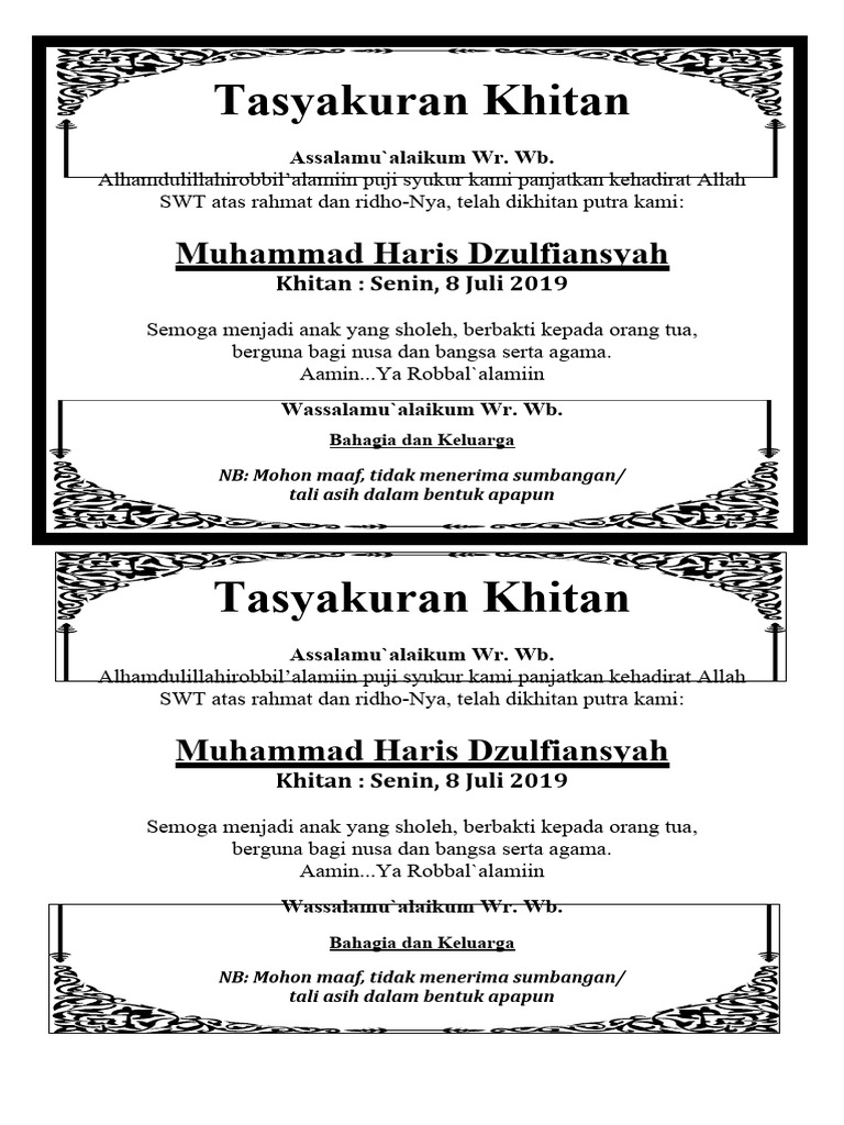 Undangan Tasyakuran Khitan | PDF