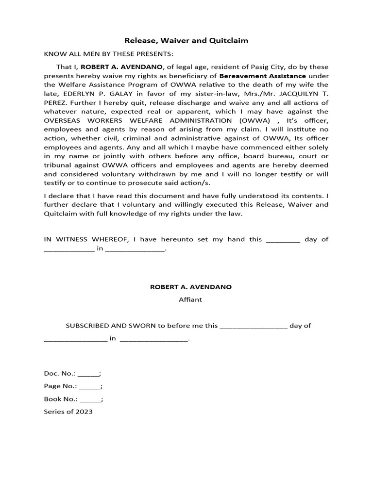 Waiver-1-Affiant-3 - OWWA | PDF