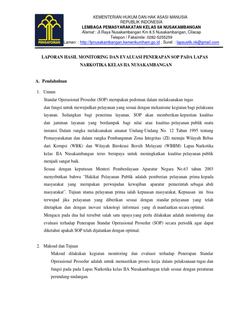 D. Laporan Hasil Monitoring Dan Evaluasi Penerapan SOP | PDF