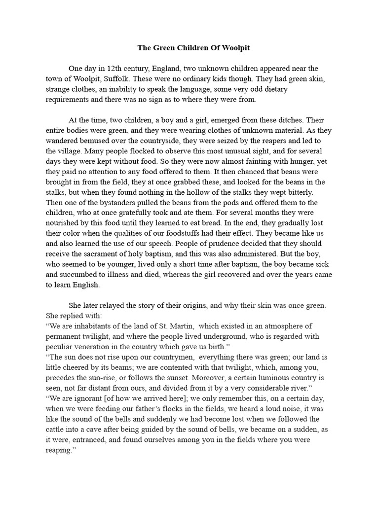 The Mysterious Green Children of Woolpit | PDF | Social Science