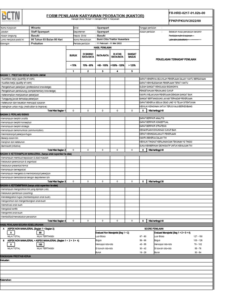 Form Penilaian Kantor Atas Nama Wiranto (11 Mei 2022) | PDF