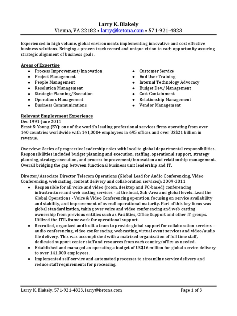 Director Information Technology in Washington DC Resume Larry Blakely ...