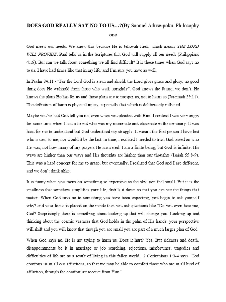 Does God Really Say No To Us | PDF | God Does God Really Say No To Us | PDF | God