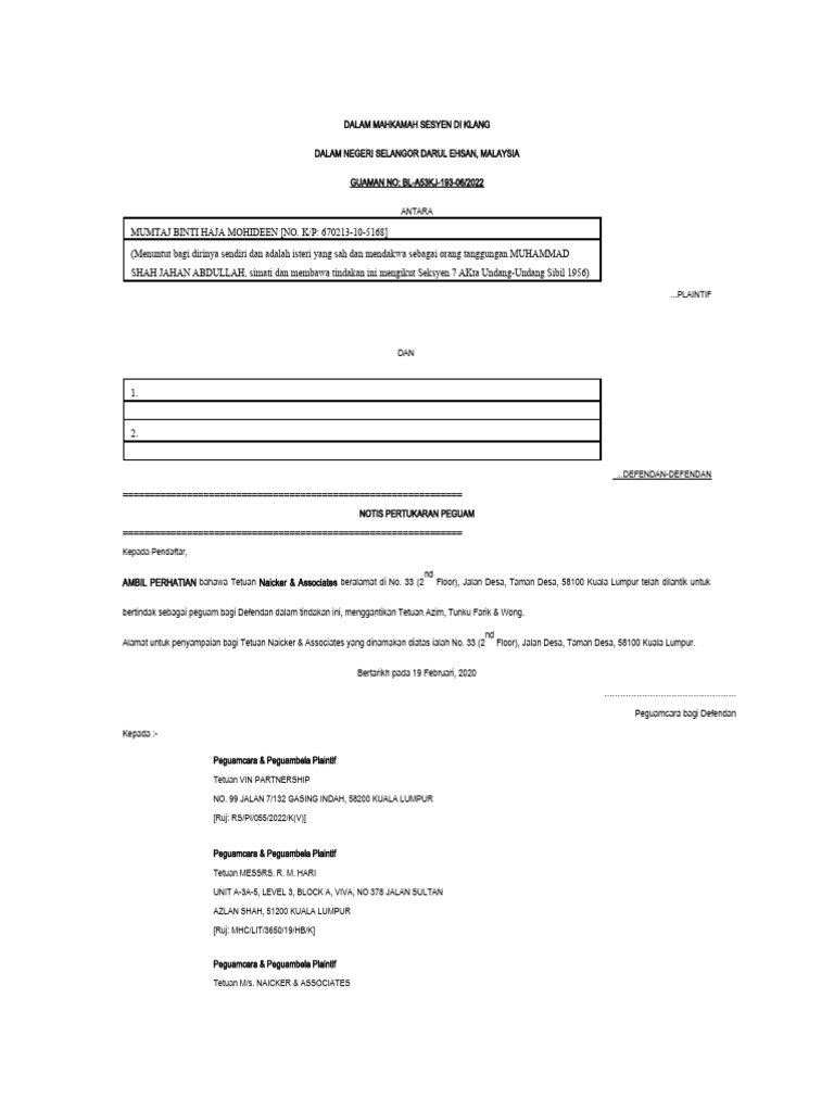 Format - Notis Penukaran Peguamcara | PDF