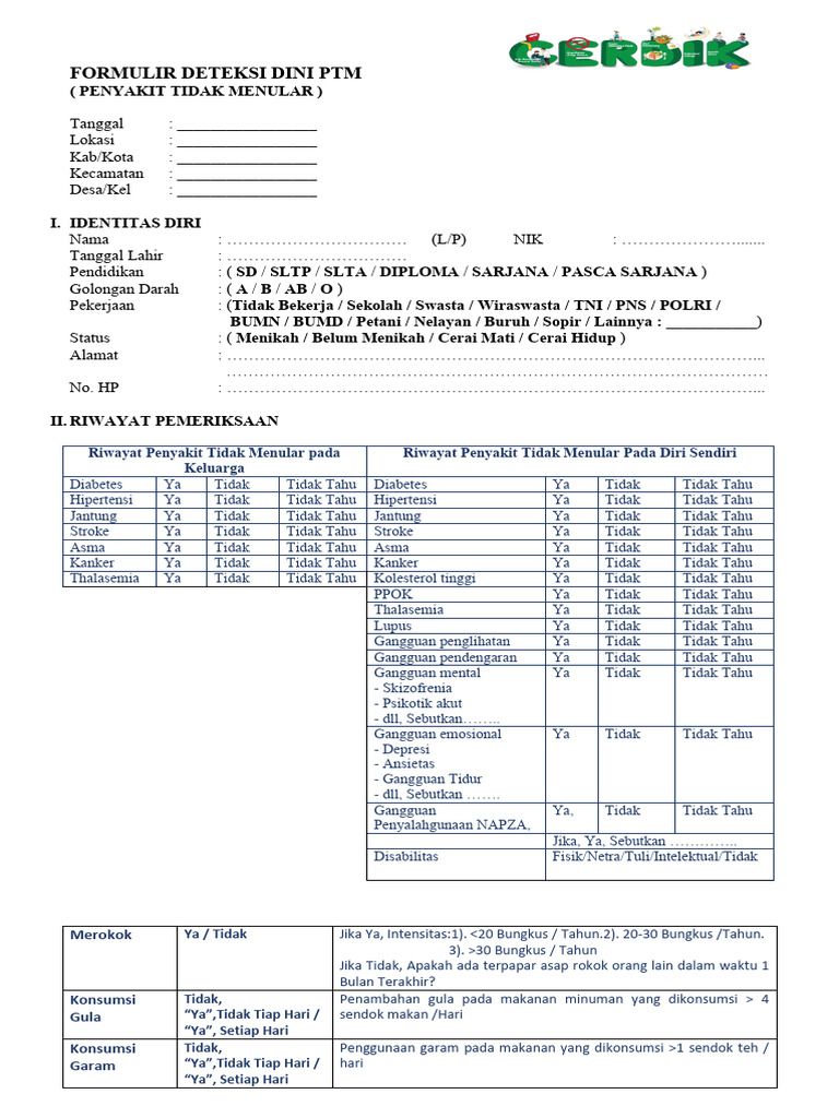 Lembar Skrining PTM Asik 2023 | PDF