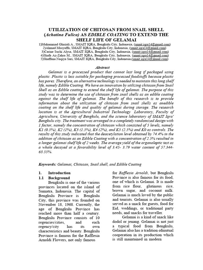 UTILIZATION OF CHITOSAN FROM SNAIL SHELL (Achatina Fulica) AS EDIBLE ...