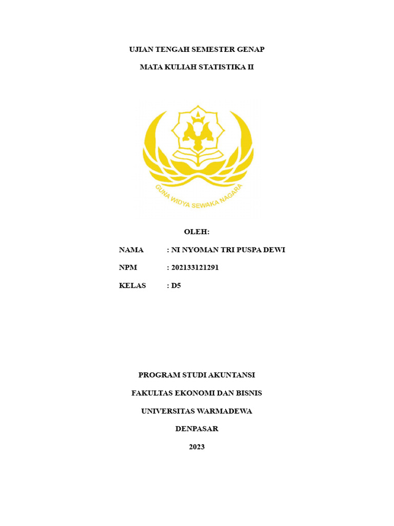 291 - D5 - Tri Puspa Dewi - Statistika II - UTS | PDF
