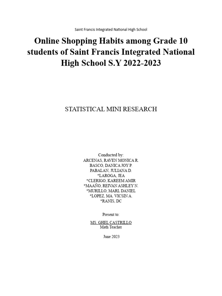 Online Shopping Habits Among Grade 10 Students of Saint Francis ...