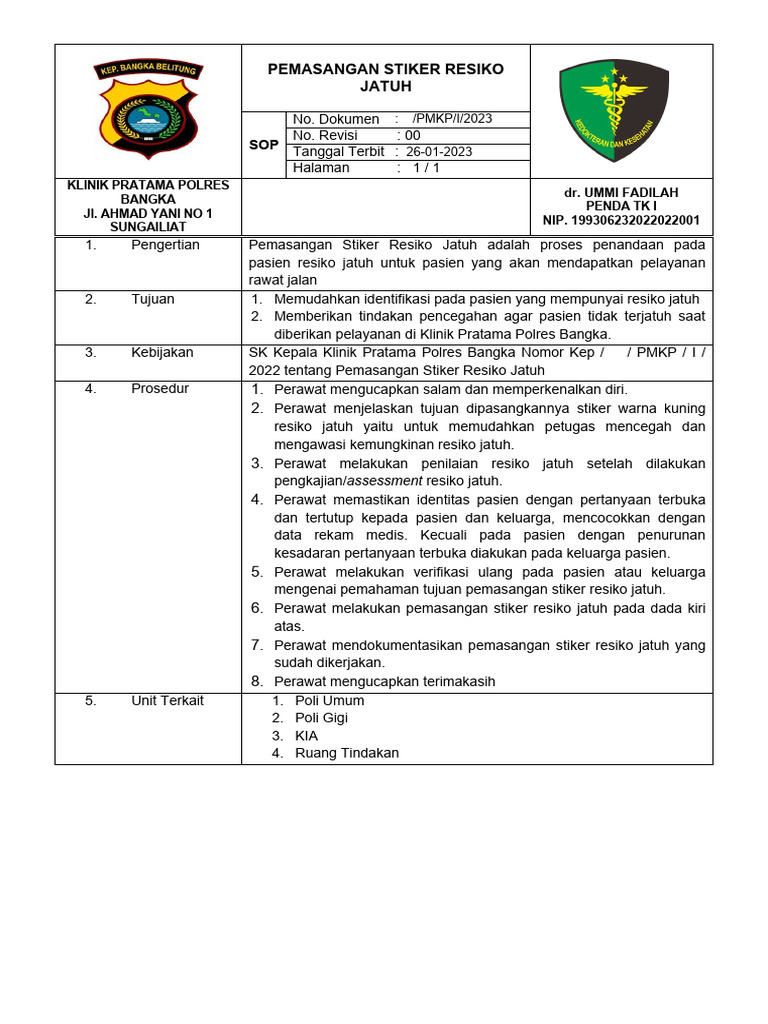 STIKER RESIKO JATUH | PDF