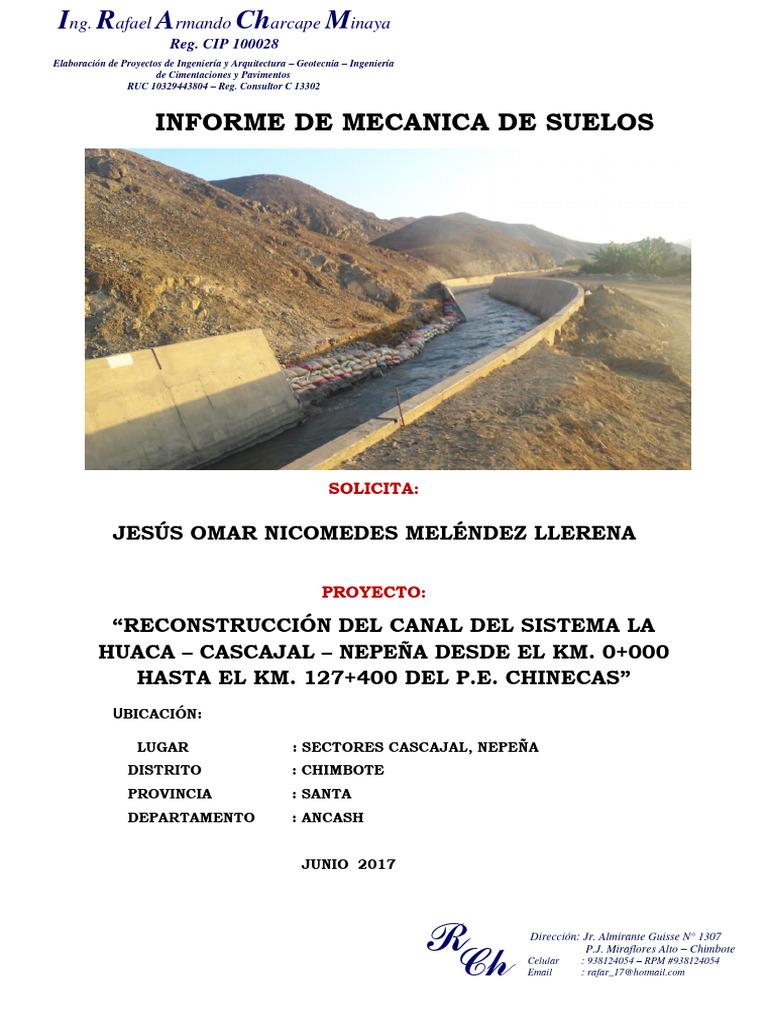 Informe Mecánica de Suelos: Canal Huaca-Cascajal | PDF
