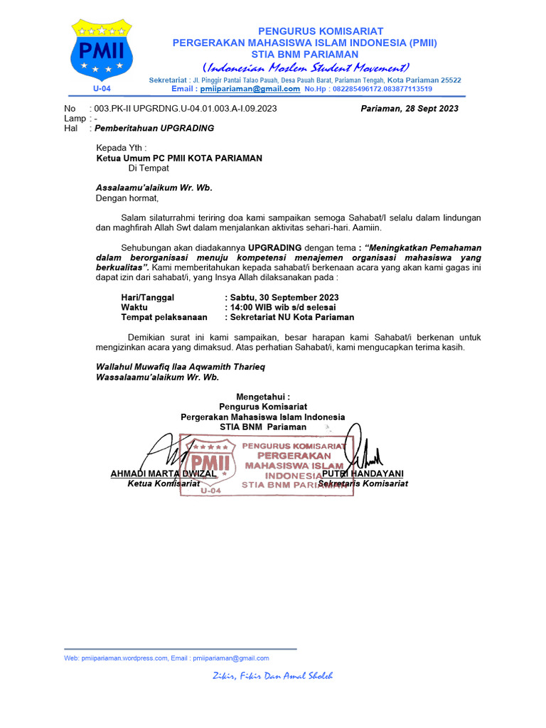 Pemberitahuan PC PMII-STIA BNM-1 | PDF