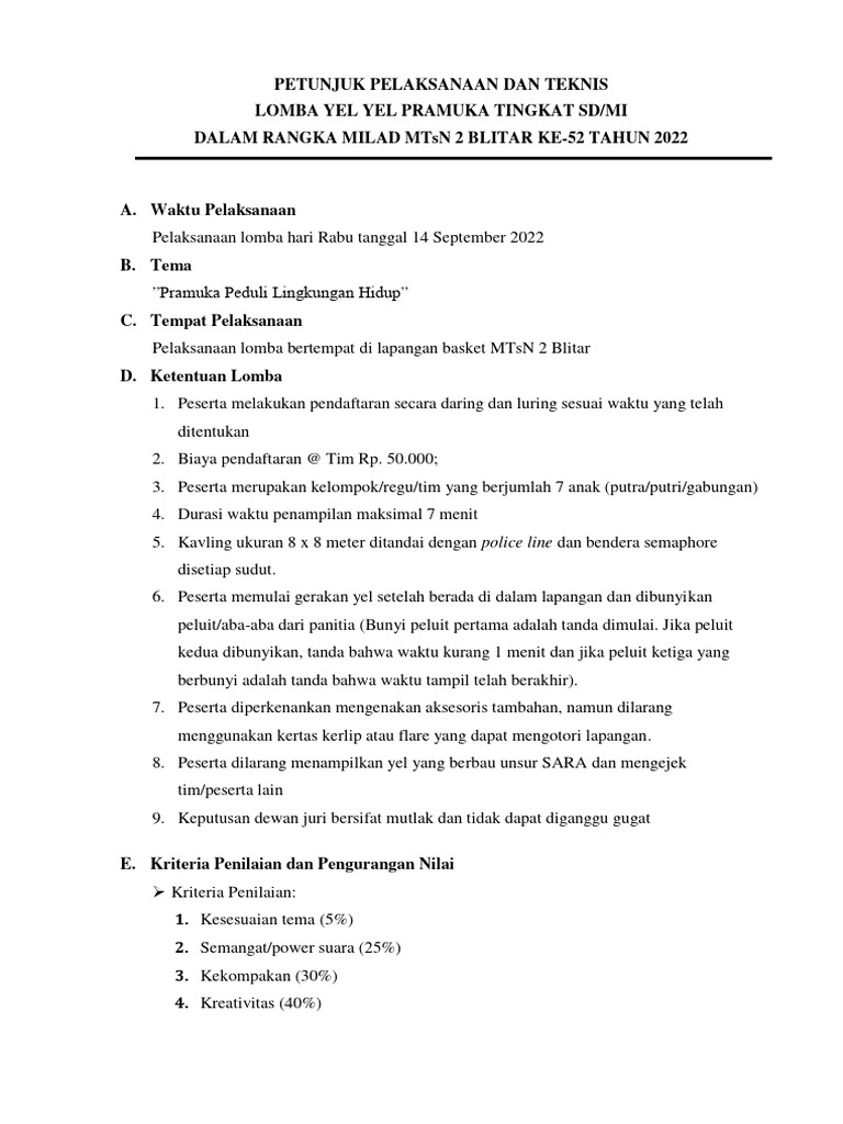 JUKLAK YEL PRAMUKA MILAD KE-52 MTSN 2 BLITAR | PDF