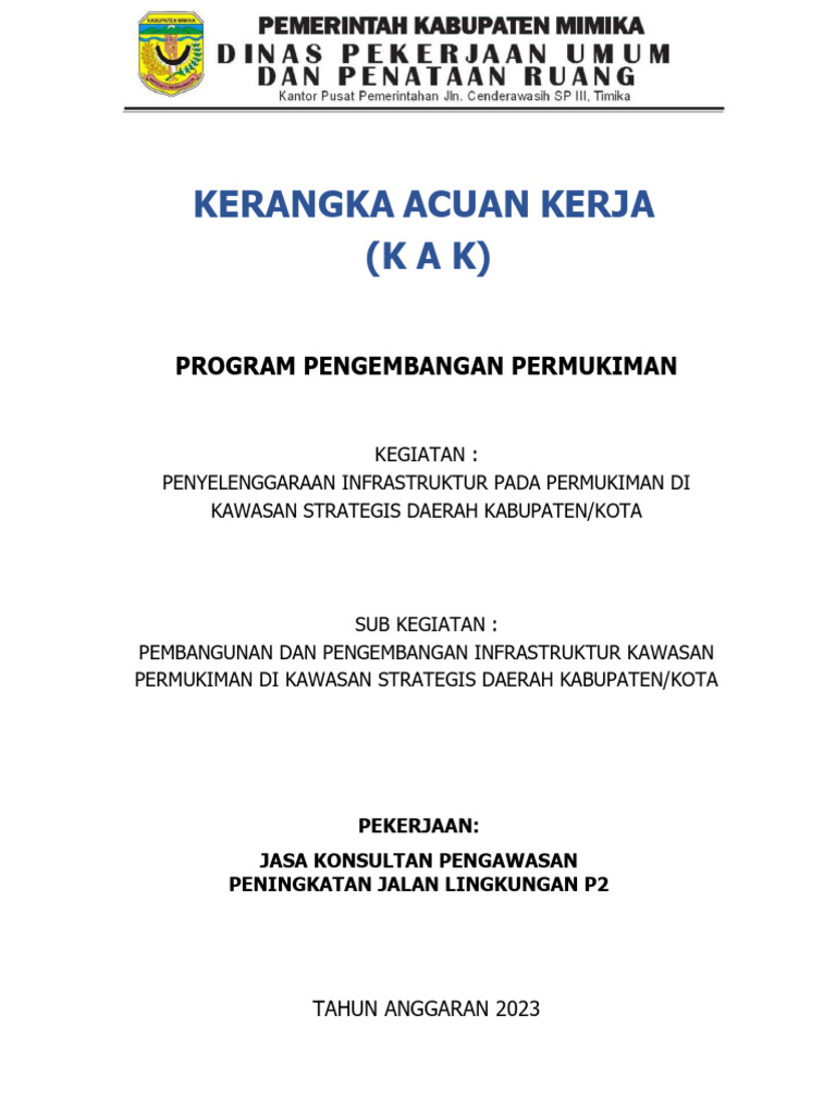 05 KAK JK Pengawasan Jalan Lingkungan P2 | PDF