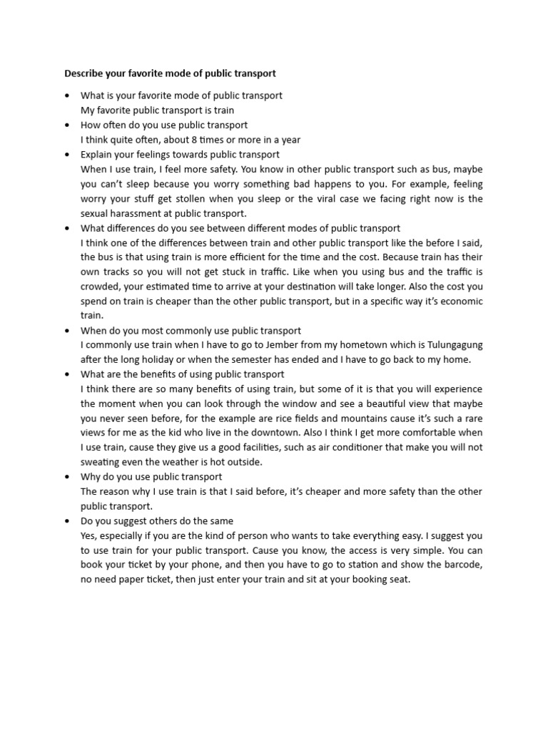 Describe Your Favorite Mode of Public Transport | PDF | Public ...