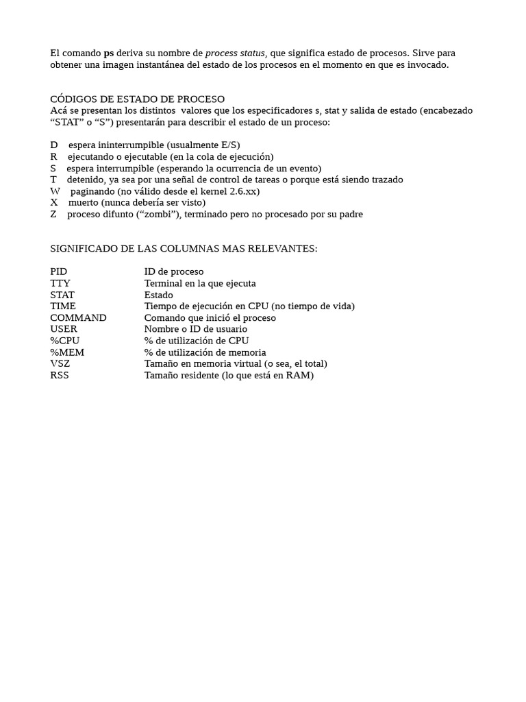 Informacion Adicional Comando Ps | PDF