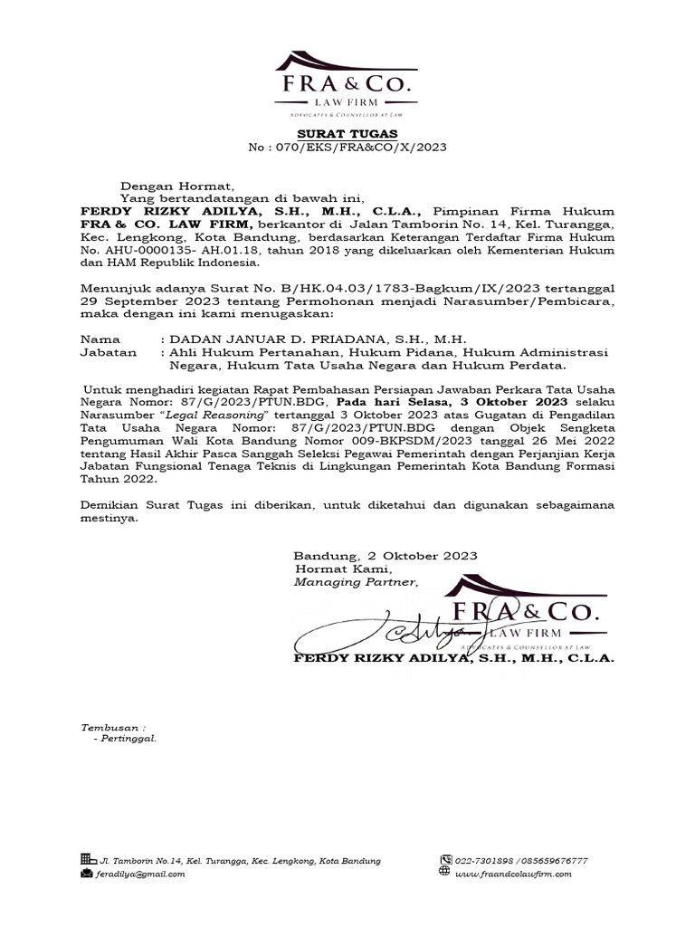Surat Tugas Legal Reasoning | PDF