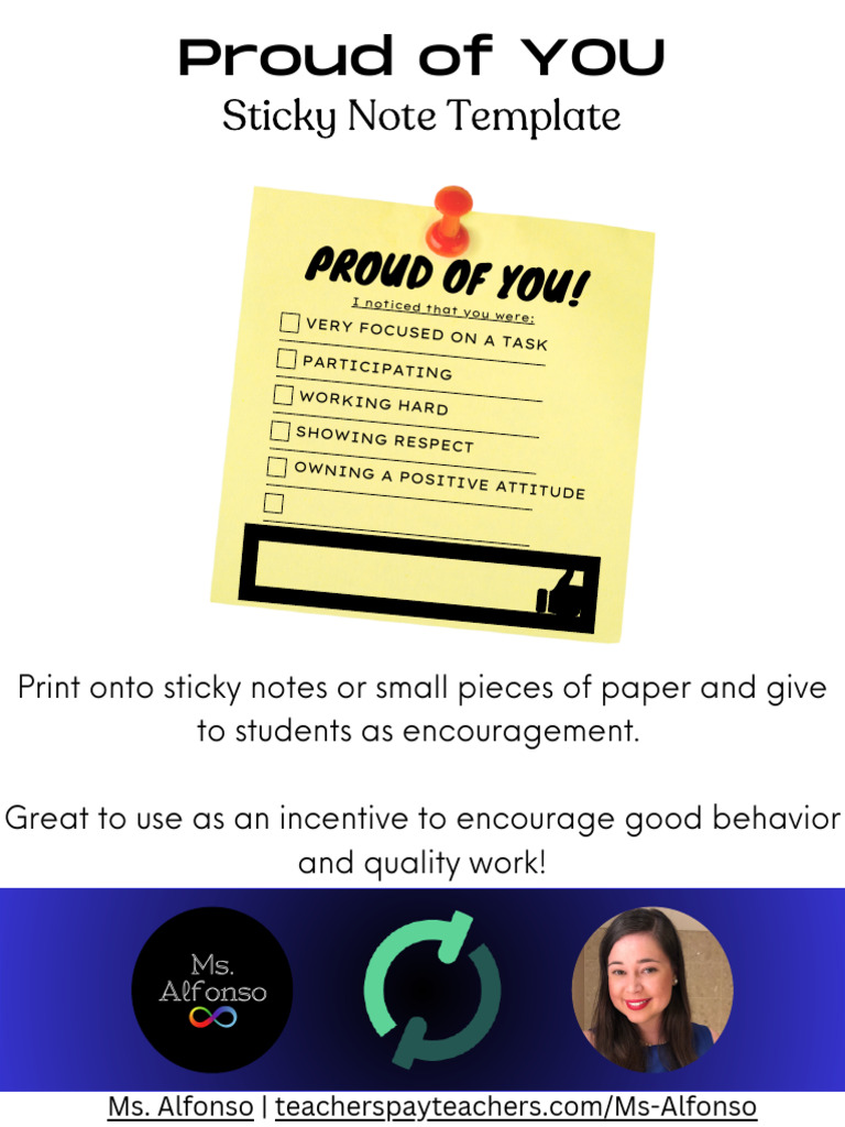 Proud of YOU: Sticky Note Template | PDF
