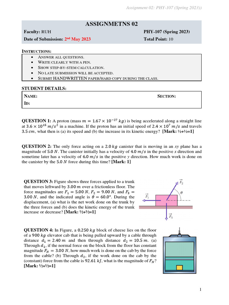 Assignment 02 (PHY-107) - 1 | PDF | Force | Mass