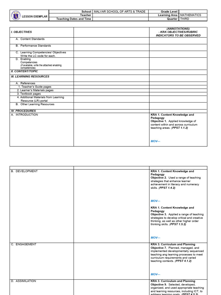 Lesson Exemplar Template With Annotations Q4 | PDF | Curriculum ...