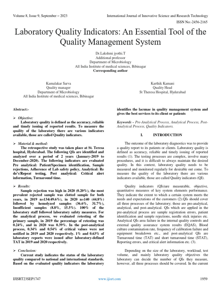 Laboratory Quality Indicators Analysis | PDF | Science & Mathematics