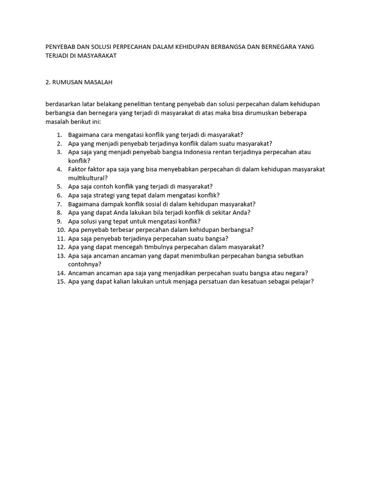 Penyebab Dan Solusi Perpecahan Dalam Kehidupan Berbangsa Dan Bernegara ...