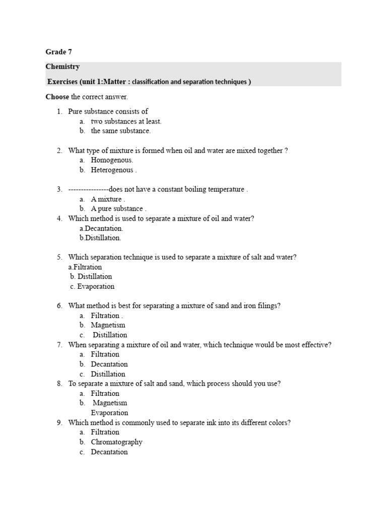 Gr7 Chemistry Assessment | PDF | Mixture | Distillation