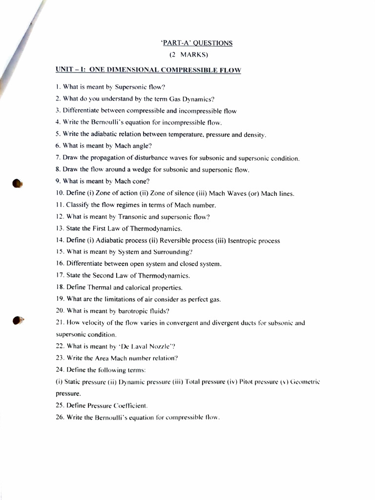 Aerodynamics Question Bank For Engineering Students | PDF