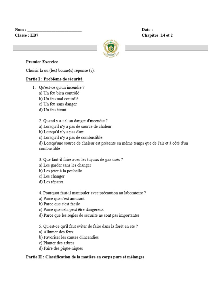 EB7 Evaluation de Chimie | PDF