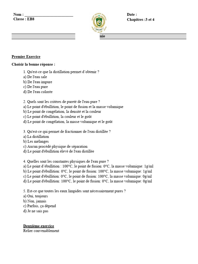EB8 Evaluation de Chimie | PDF