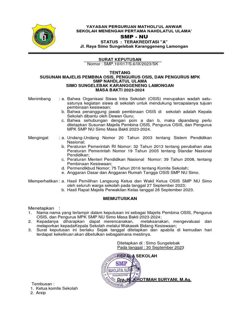 SK MPK & Osis - 2324 | PDF