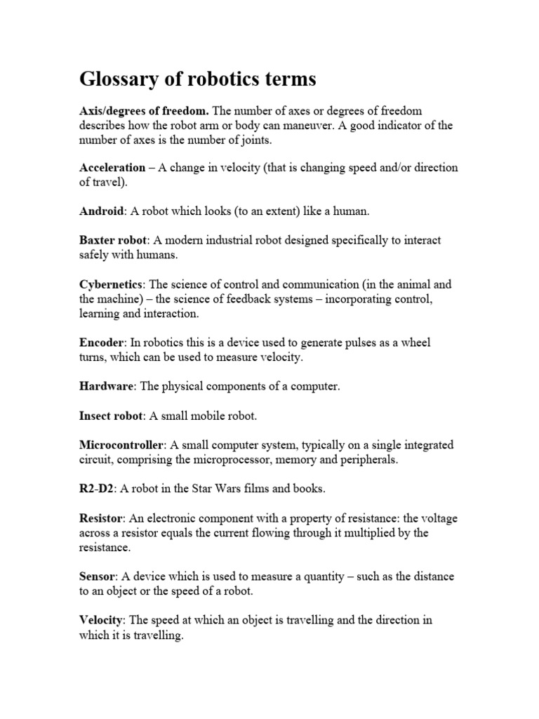 Glossary of Robotics Terms | PDF