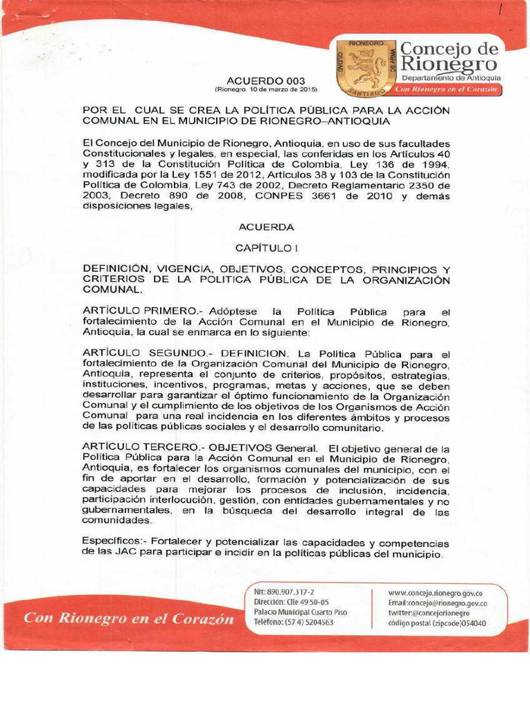 ACUERDO 003 Rionegro | PDF