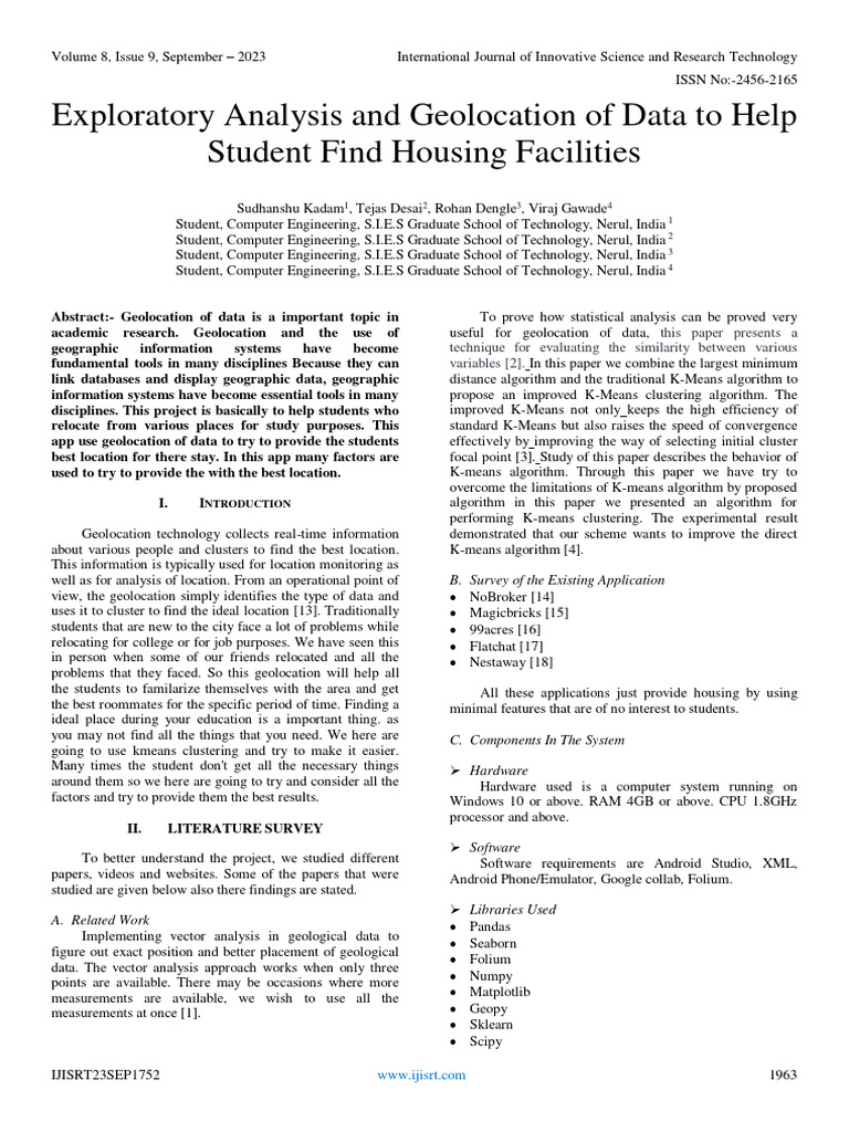 Exploratory Analysis and Geolocation of Data to Help Student Find Housing Facilities | PDF