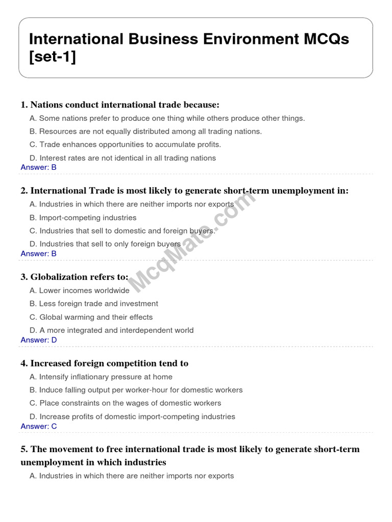 International Business Environment Set 1 | PDF